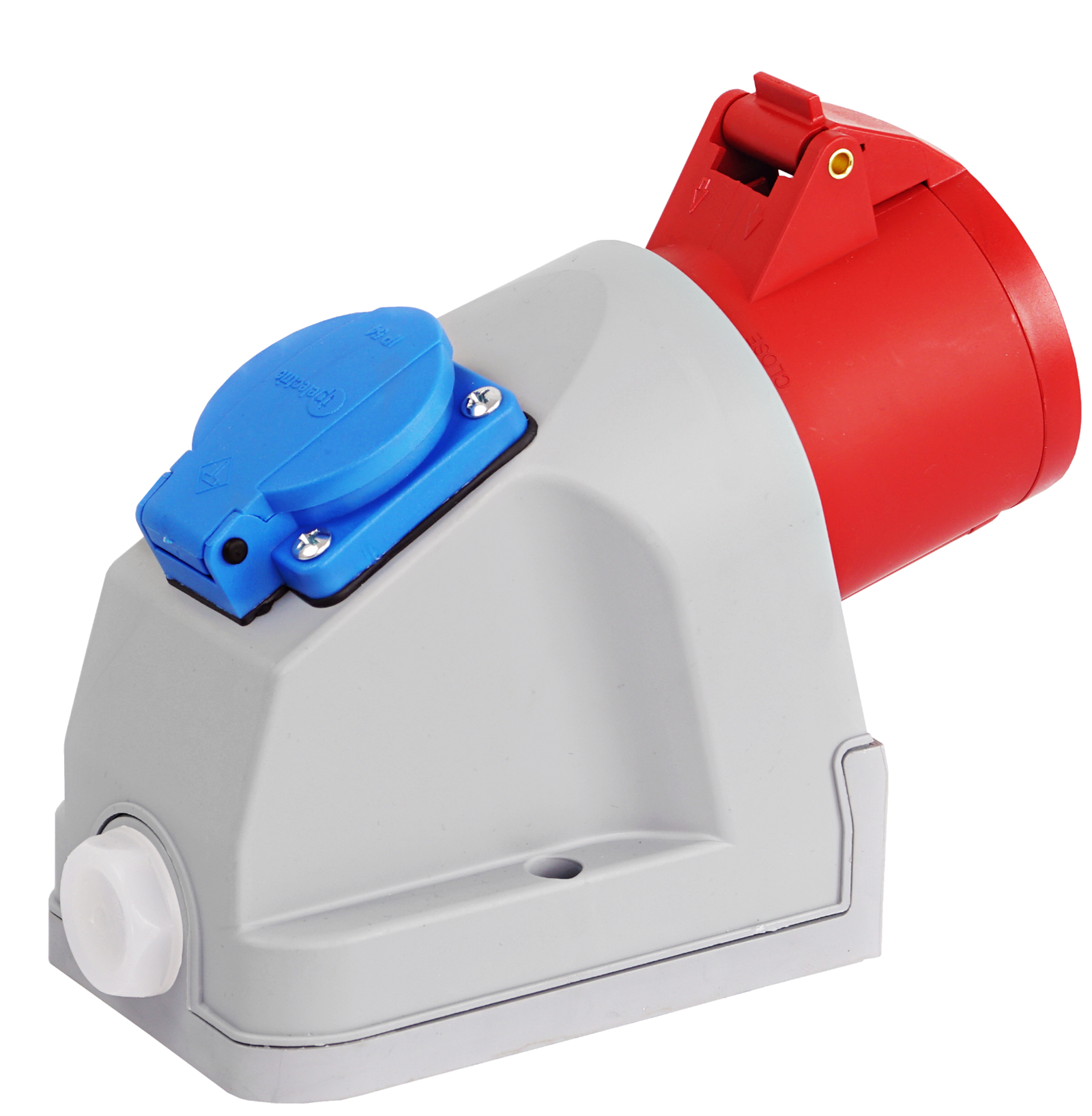 Kombi Wandsteckdose CEE 32A 415V 5-polig mit 230V Schuko Steckdose Aufputz IP44 ...